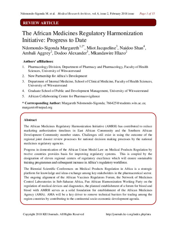 (PDF) The African Medicines Regulatory Harmonization Initiative ...