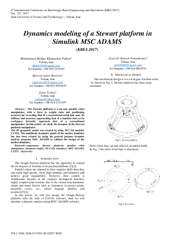 (PDF) Dynamics modeling of a stewart platform in Simulink MSC ADAMS