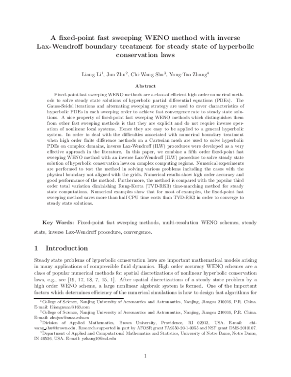 (PDF) A fixed-point fast sweeping WENO method with inverse Lax-Wendroff boundary treatment for ...