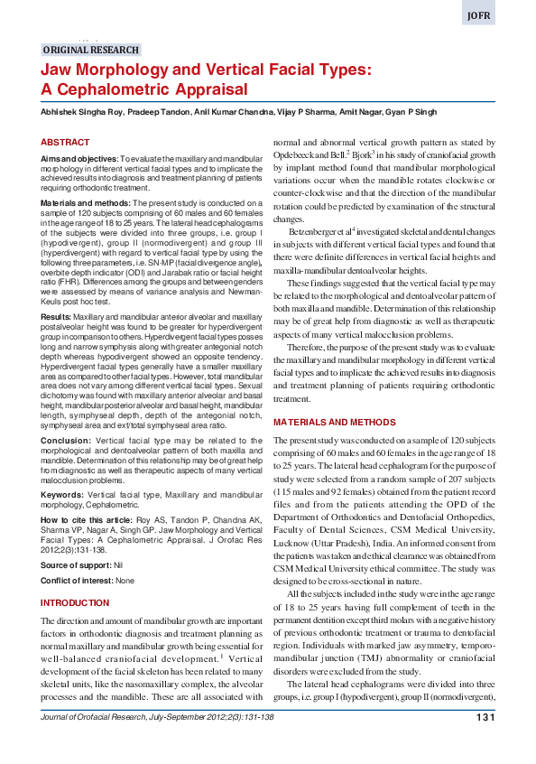 (PDF) Jaw Morphology and Vertical Facial Types: A Cephalometric ...