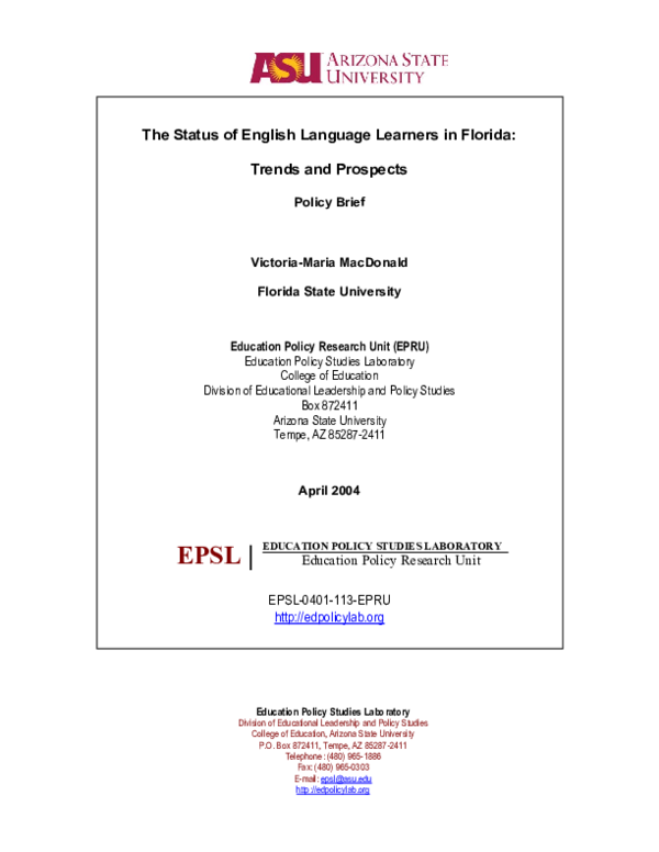 (PDF) The Status of English Language Learners in Florida: Trends and ...