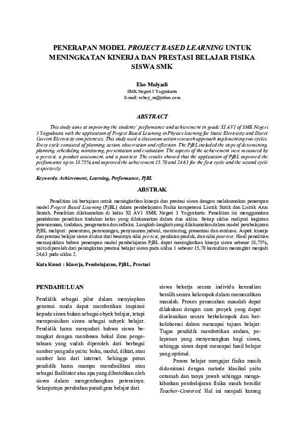 (PDF) Penerapan Model Project Based Learning untuk Meningkatan Kinerja ...