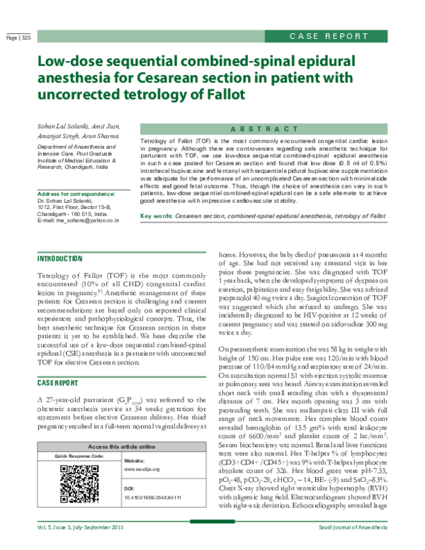 (PDF) Low-dose sequential combined-spinal epidural anesthesia for Cesarean section in patient ...