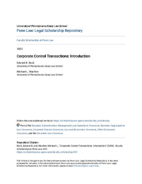 (PDF) Corporate Control Transactions: Introduction