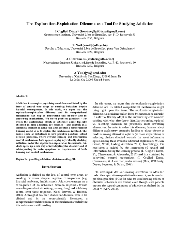 (PDF) The Exploration-Exploitation Dilemma as a Tool for Studying Addiction
