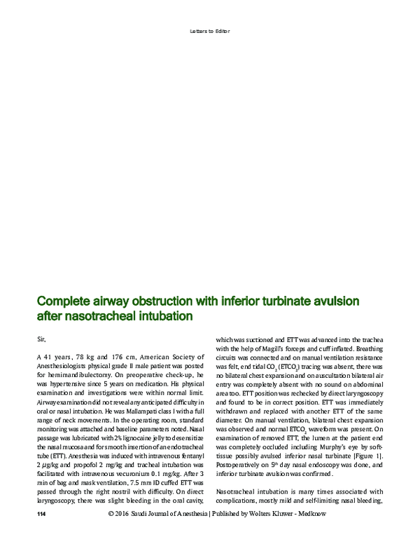 (PDF) Complete airway obstruction with inferior turbinate avulsion ...