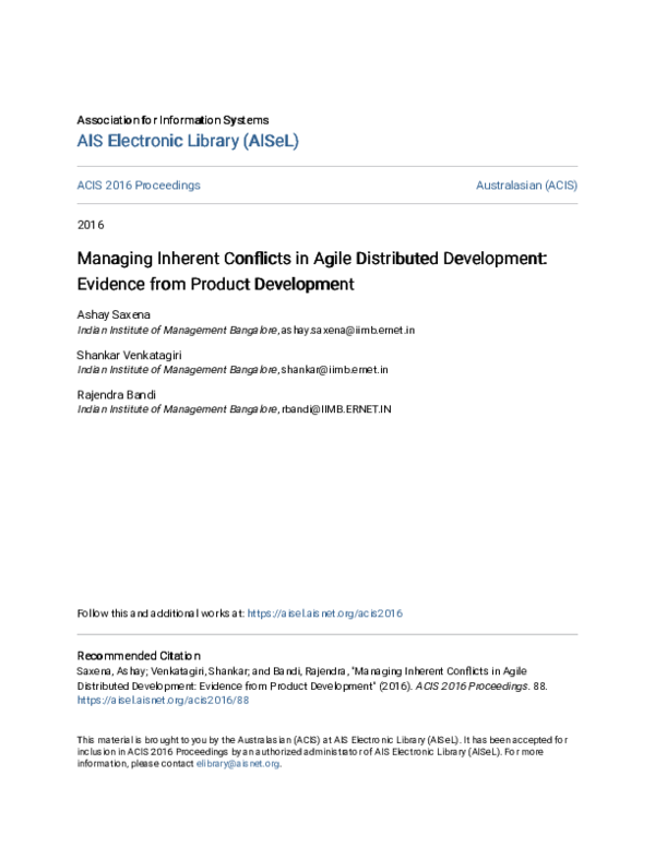 (PDF) Managing Inherent Conflicts in Agile Distributed Development: Evidence from Product ...
