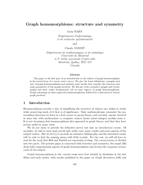 (PDF) Graph homomorphisms: structure and symmetry
