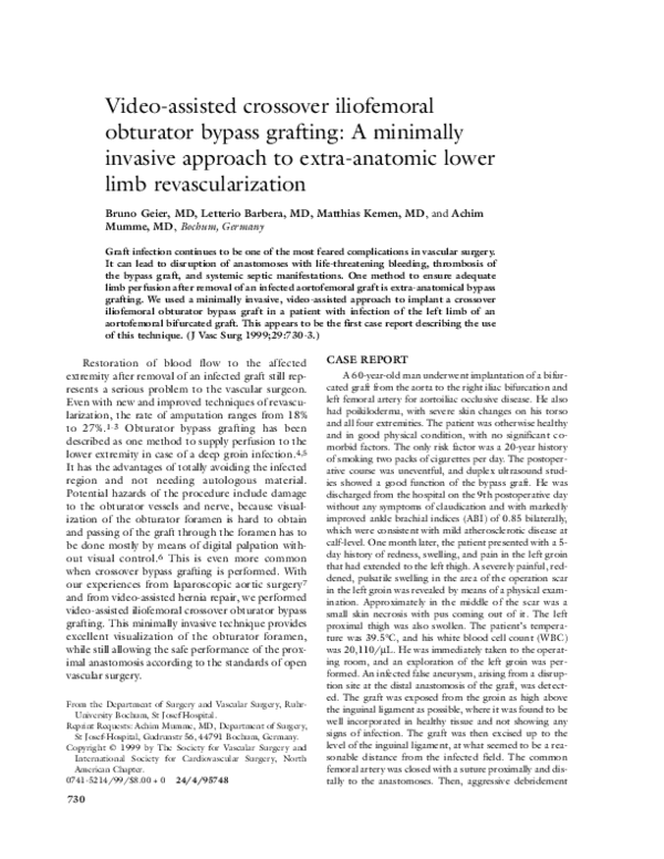 (PDF) Video-assisted crossover iliofemoral obturator bypass grafting: A ...