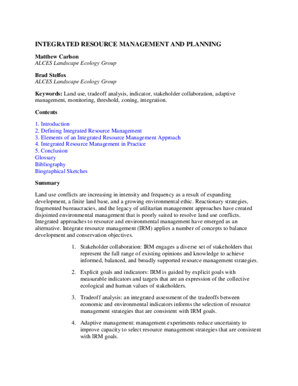 (PDF) Integrated Resource Management and Planning