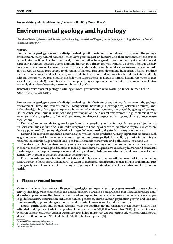 (PDF) Environmental geology and hydrology
