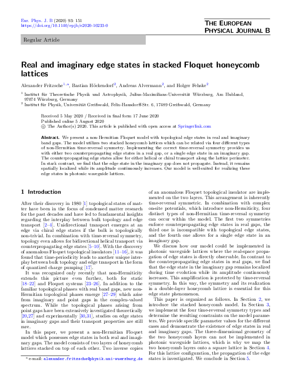 (PDF) Real and imaginary edge states in stacked Floquet honeycomb lattices