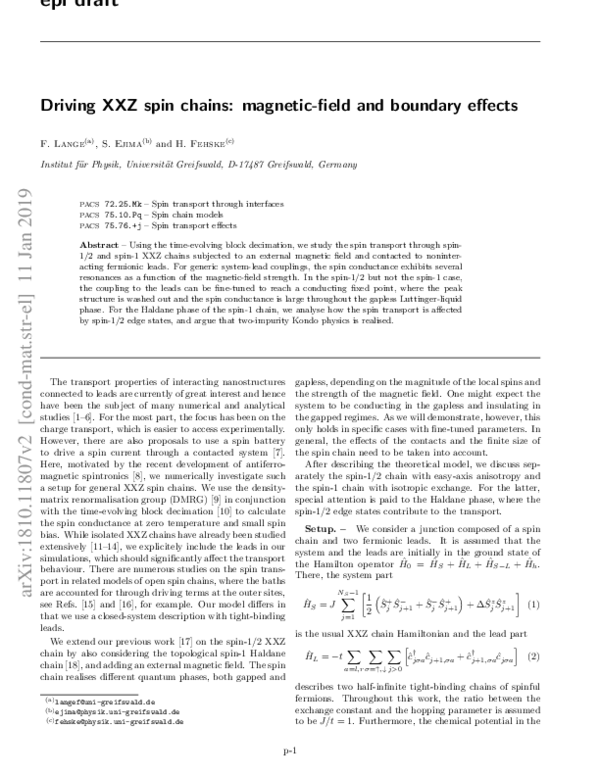 (PDF) Driving XXZ spin chains: Magnetic-field and boundary effects