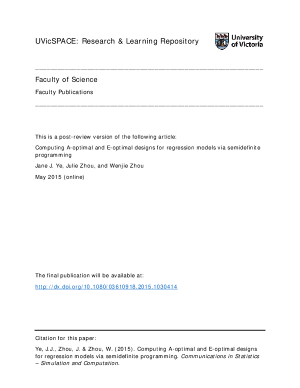 Pdf Computing A Optimal And E Optimal Designs For Regression Models