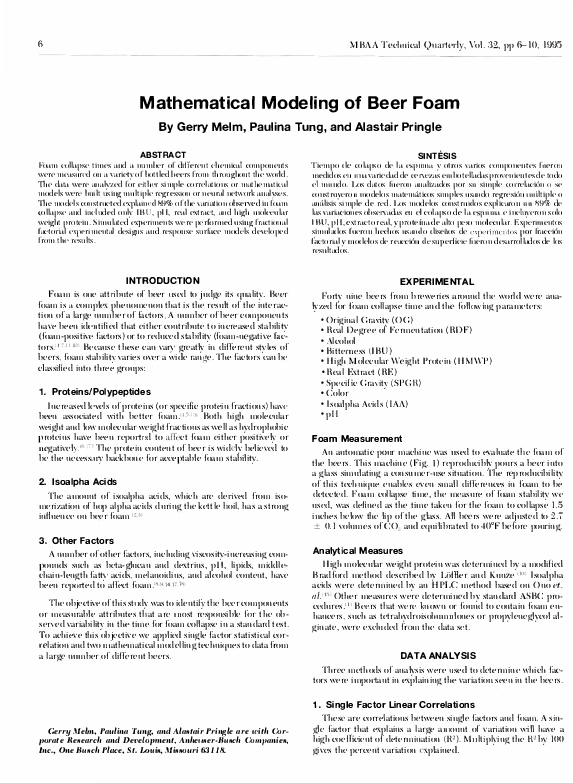 (PDF) Mathematical Modeling of Beer Foam