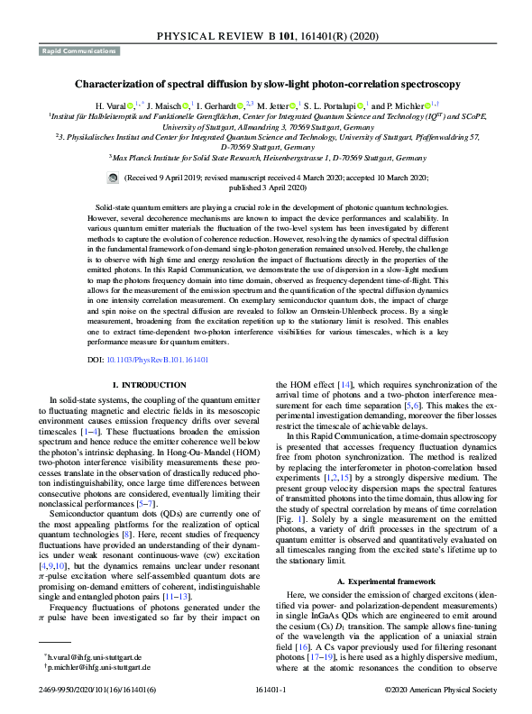 (PDF) Characterization of spectral diffusion by slow-light photon-correlation spectroscopy