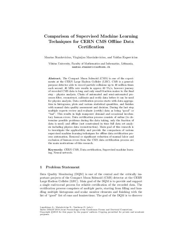(PDF) Comparison of Supervised Machine Learning Techniques for CERN CMS ...