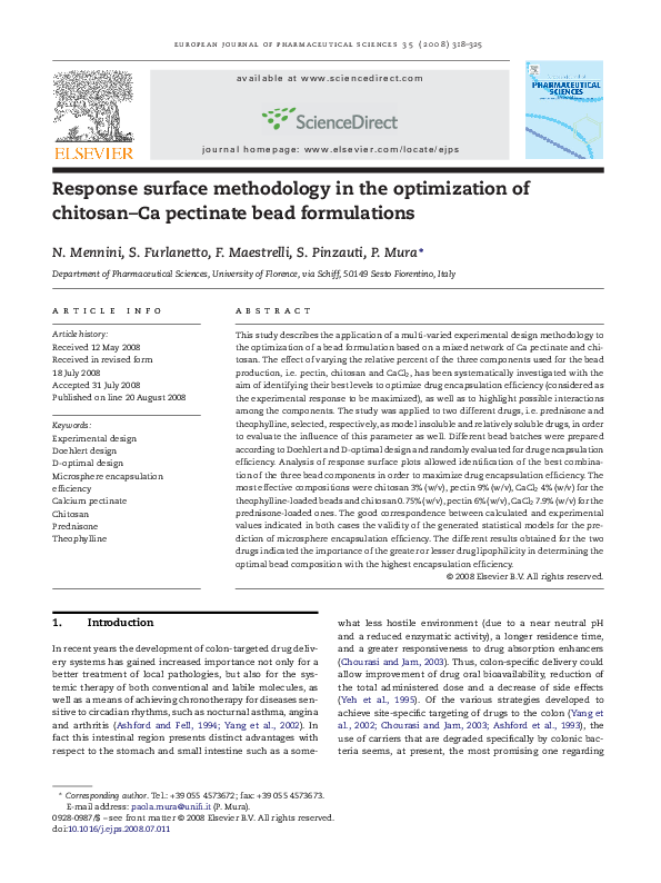 (PDF) Response surface methodology in the optimization of chitosan–Ca pectinate bead ...