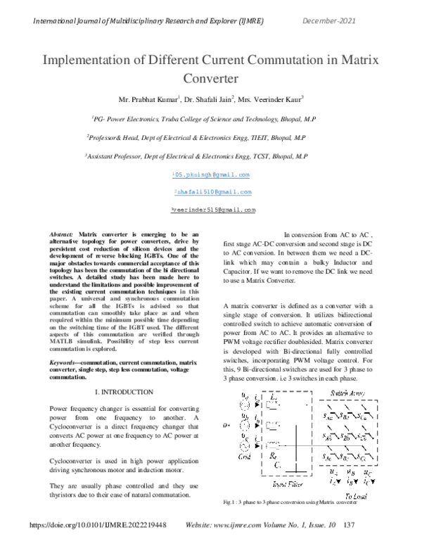 (PDF) Implementation of Different Current Commutation in Matrix Converter