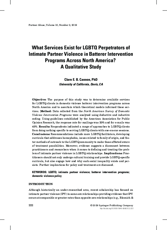 (PDF) What Services Exist for LGBTQ Perpetrators of Intimate Partner ...