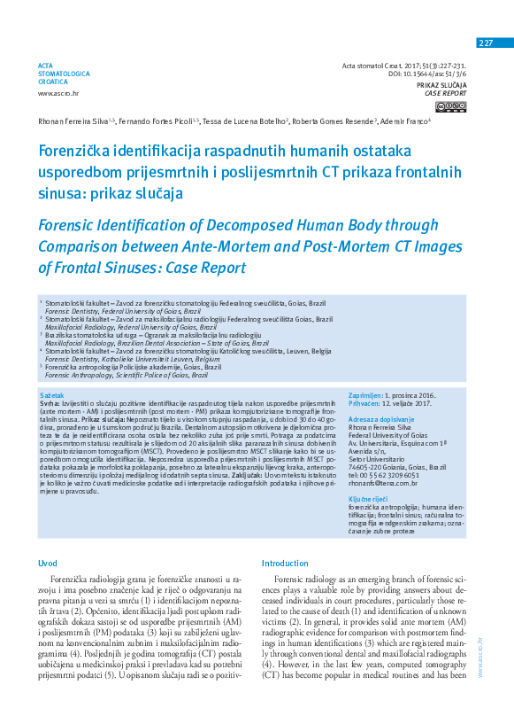 (PDF) Forensic Identification of Decomposed Human Body through ...