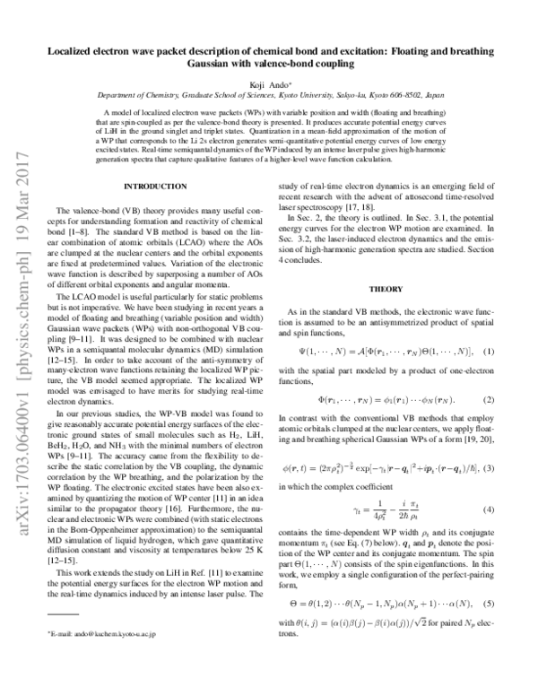 (PDF) Localized electron wave packet description of chemical bond and ...