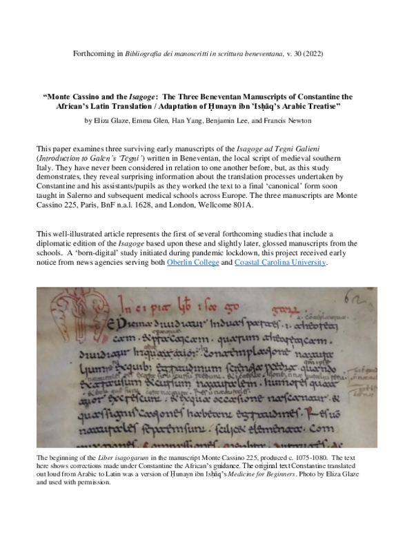 (PDF) "Monte Cassino and the Isagoge: The Three Beneventan Manuscripts ...