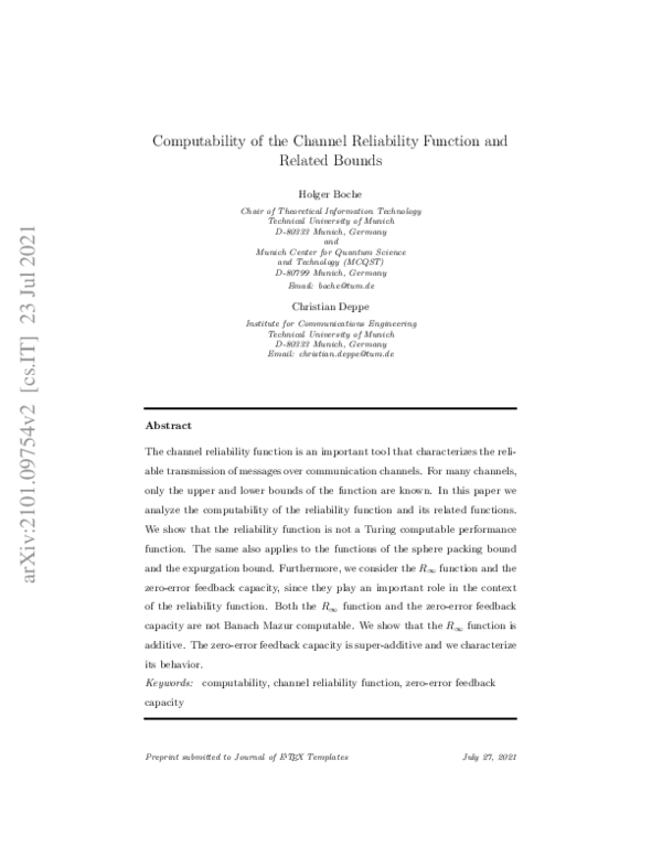 (PDF) Computability of the Channel Reliability Function and Related Bounds