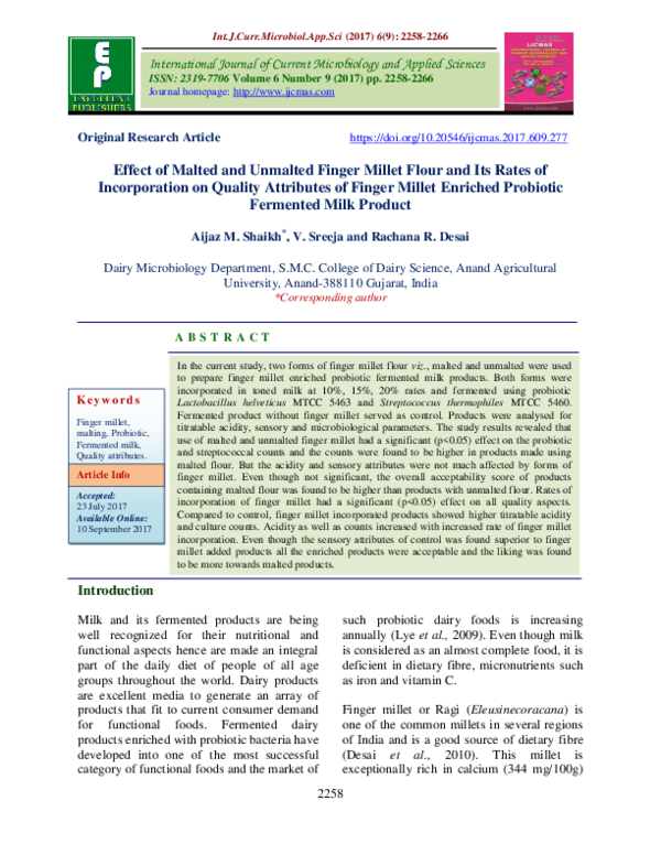 (PDF) Effect of Malted and Unmalted Finger Millet Flour and Its Rates ...