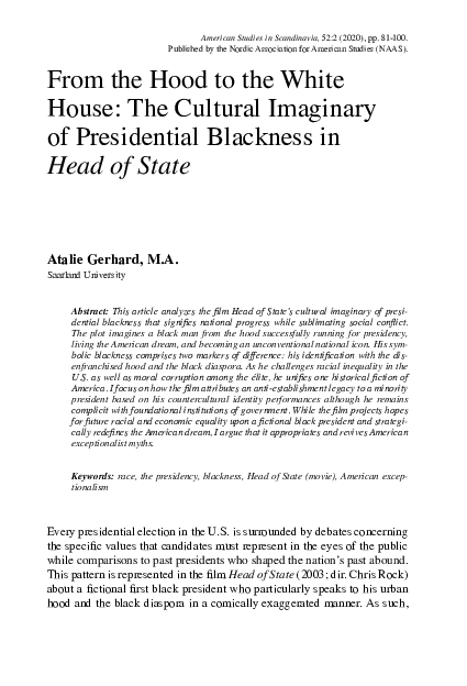 (PDF) From the Hood to the White House: The Cultural Imaginary of ...