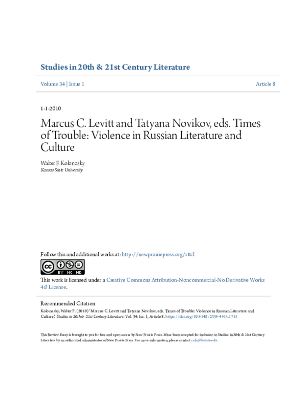 (PDF) Times of Trouble: Violence in Russian Literature and Culture