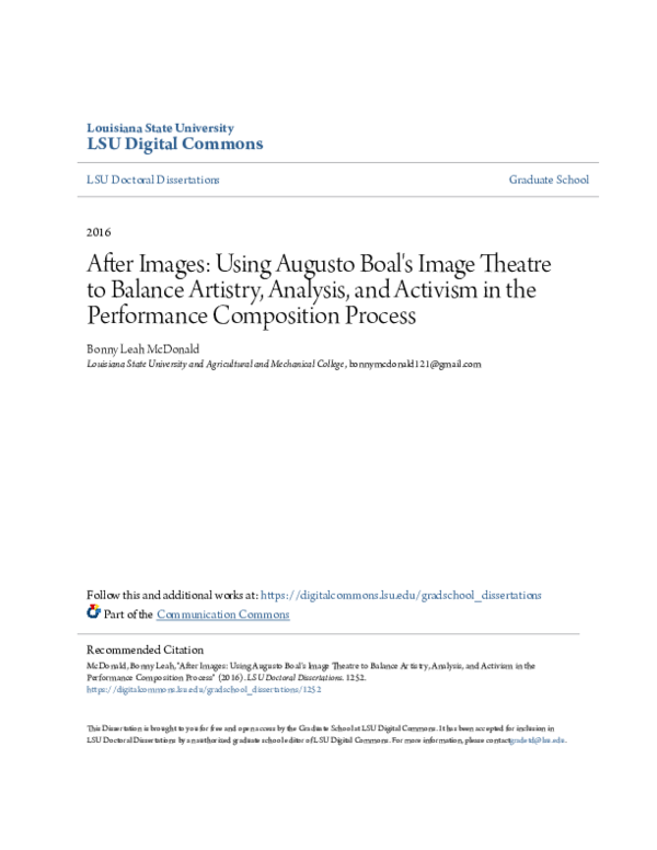 (PDF) After Images: Using Augusto Boal's Image Theatre to Balance ...