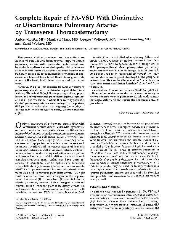 (PDF) Complete repair of PA-VSD with diminutive or discontinuous ...
