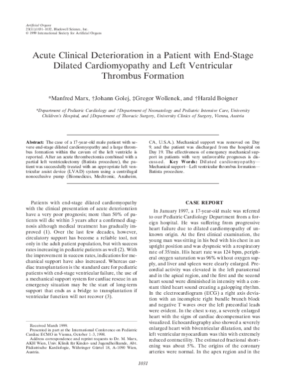 (PDF) Acute Clinical Deterioration in a Patient with End-Stage Dilated ...