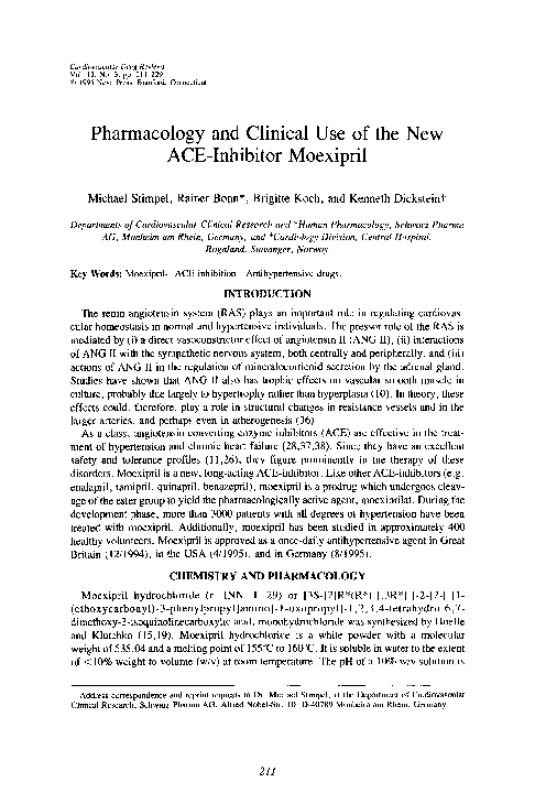 (PDF) Pharmacology and Clinical Use of the New ACE‐Inhibitor Moexipril