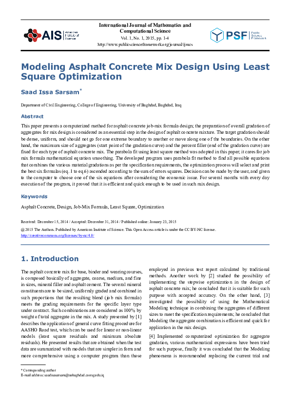 (PDF) Modeling Asphalt Concrete Mix Design Using Least Square Optimization