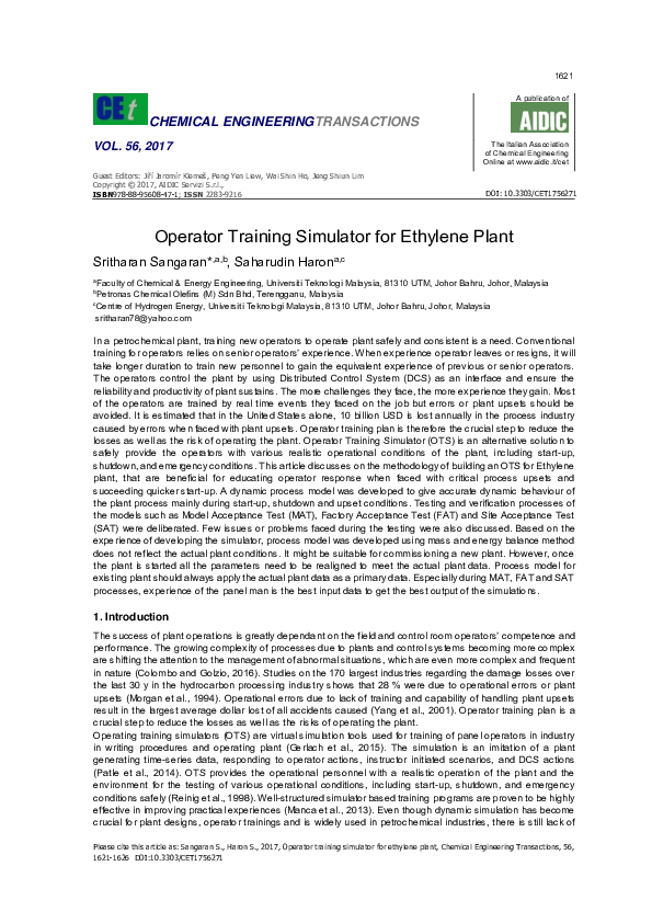 (PDF) Operator Training Simulator for Ethylene Plant