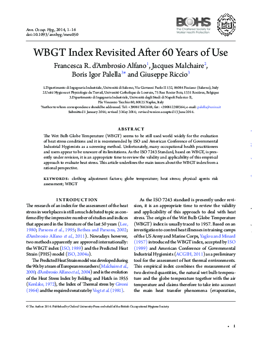 (PDF) WBGT Index Revisited After 60 Years of Use