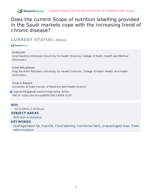 (PDF) Does the current Scope of nutrition labelling provided in the ...