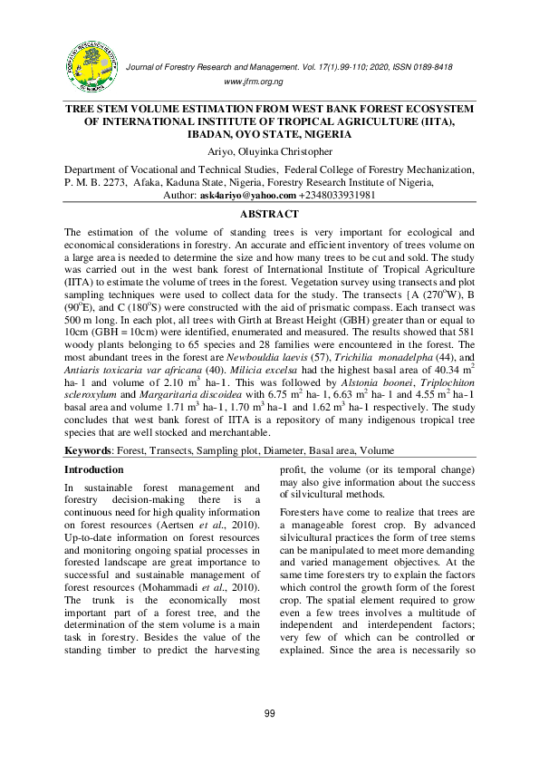 (PDF) TREE STEM VOLUME ESTIMATION FROM WEST BANK FOREST ECOSYSTEM OF ...