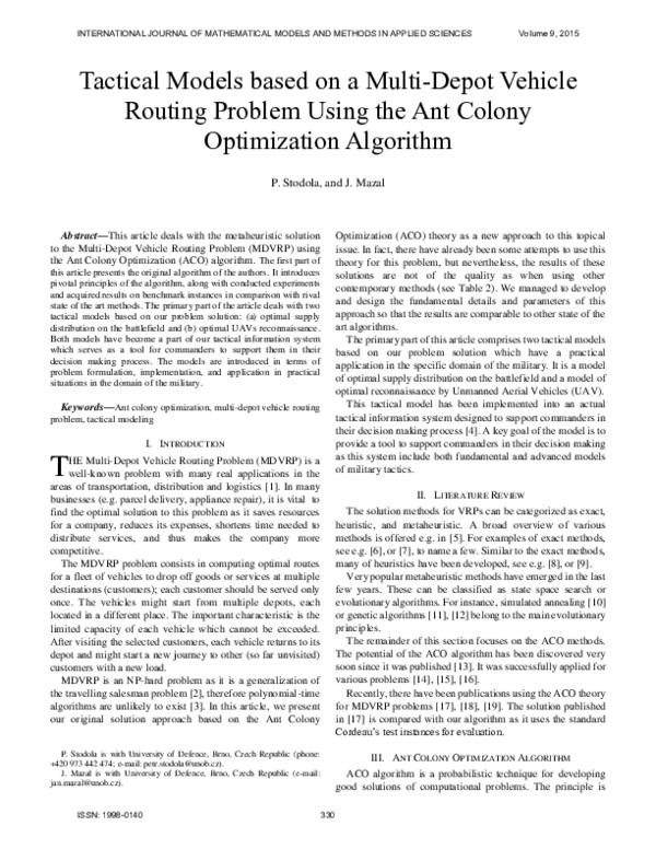 (PDF) Tactical Models based on a Multi-Depot Vehicle Routing Problem Using the Ant Colony ...