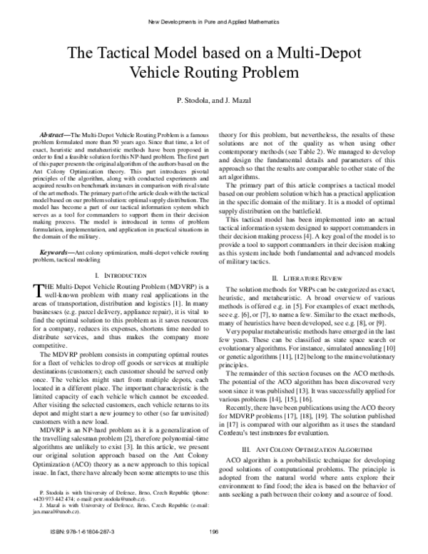 Pdf The Tactical Model Based On A Multi Depot Vehicle Routing Problem