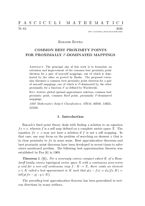 (PDF) Common best proximity points for proximally F-dominated mappings