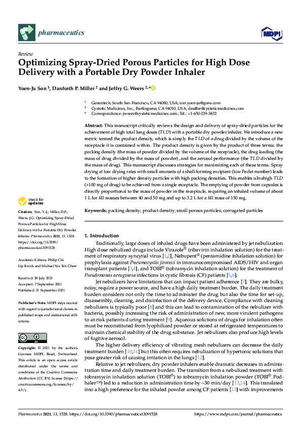 (PDF) Optimizing Spray-Dried Porous Particles for High Dose Delivery ...