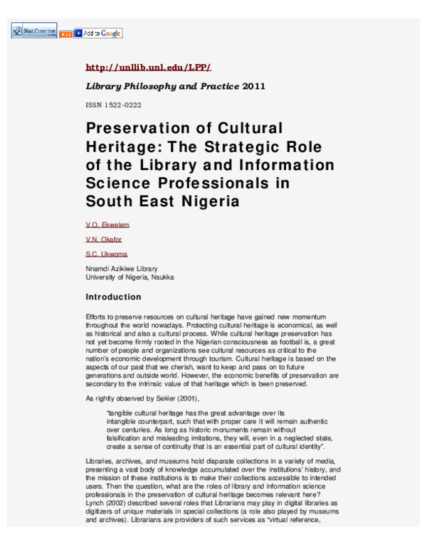 (PDF) Preservation of Cultural Heritage: The Strategic Role of the ...