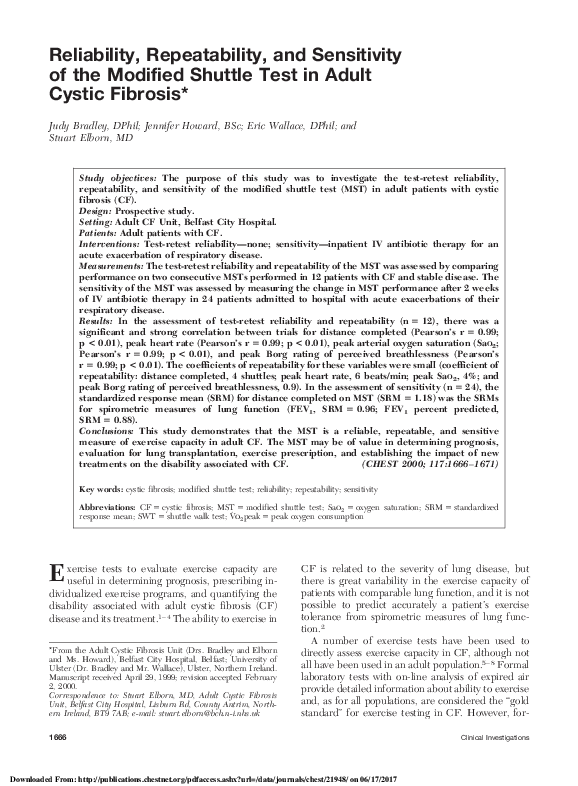 (PDF) Reliability, Repeatability, and Sensitivity of the Modified ...