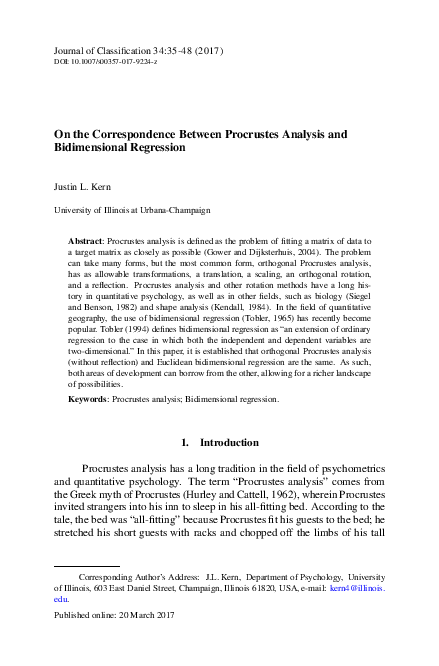 (PDF) On the Correspondence Between Procrustes Analysis and ...