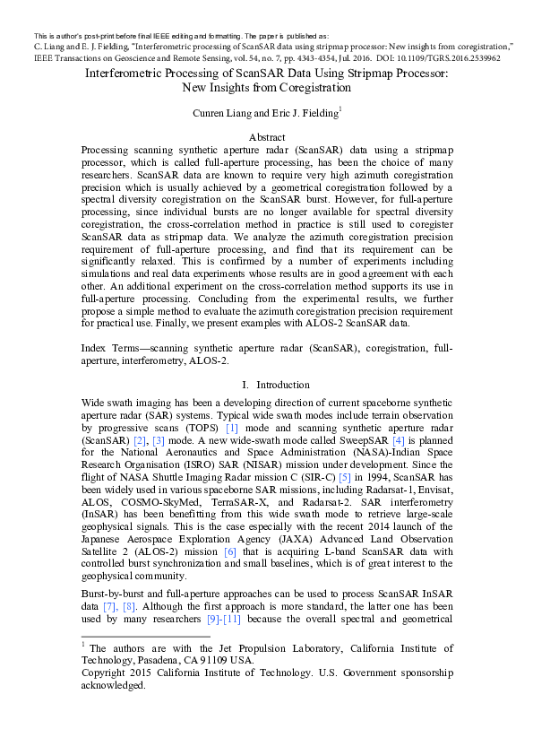 (PDF) Interferometric Processing of ScanSAR Data Using Stripmap Processor: New Insights From ...