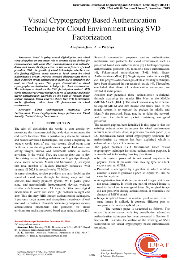 (PDF) Visual Cryptography Based Authentication Technique for Cloud Environment using SVD ...