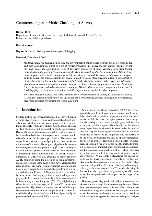 (PDF) Counterexamples in Model Checking - A survey